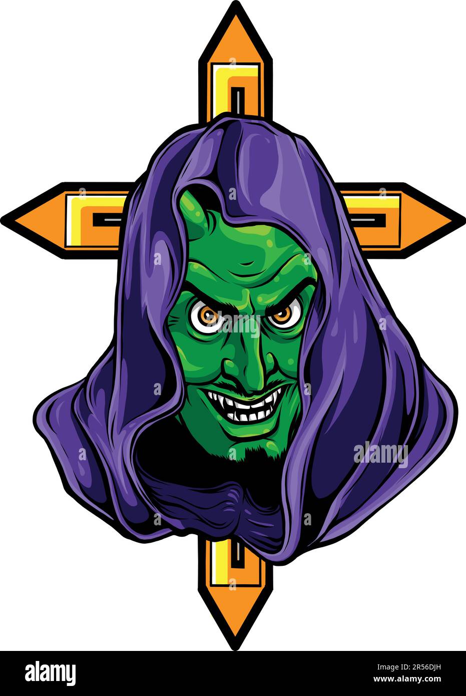 vector illustration of hooded devil head with cross Stock Vector Image ...