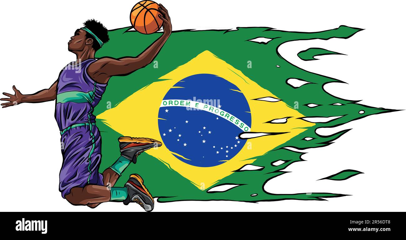 vector illustration of basketball player with brazil flag Stock Vector ...