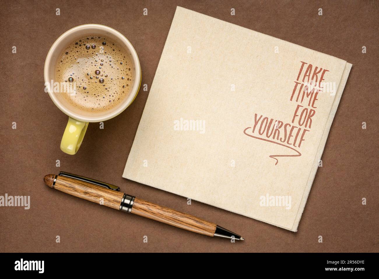 take time for yourself - inspirational note on a napkin, self care and ...