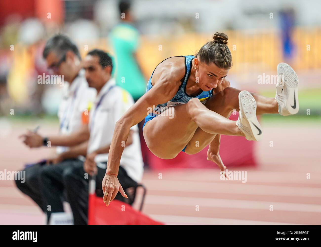 Maryna Bekh-Romanchuk in the long jump at the Doha 2019 World Athletics ...