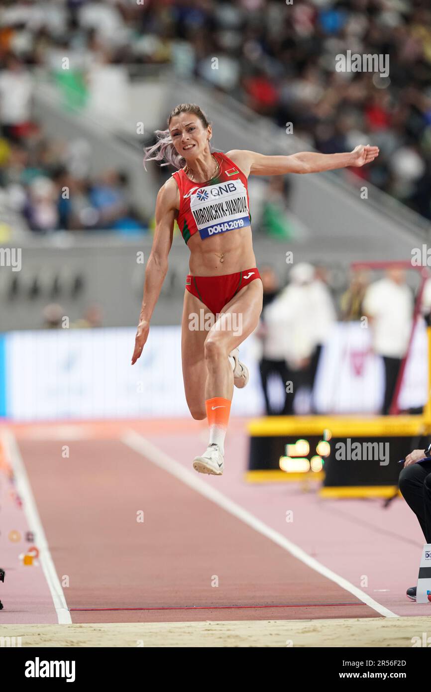Nastassia Mironchyk-Ivanova in the long jump at the Doha 2019 World ...