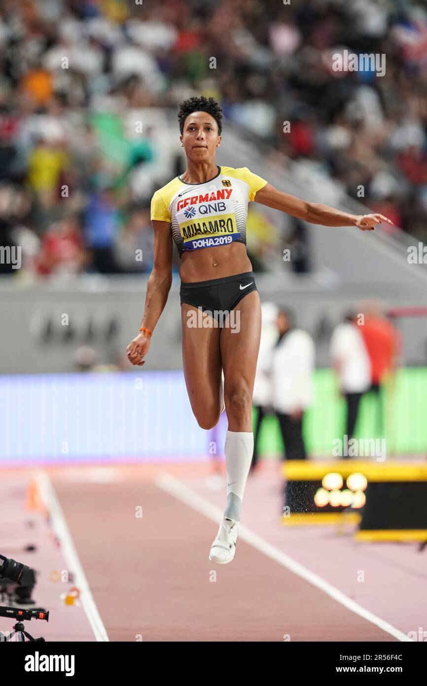 Malaika Mihambo in the long jump at the Doha 2019 World Athletics ...