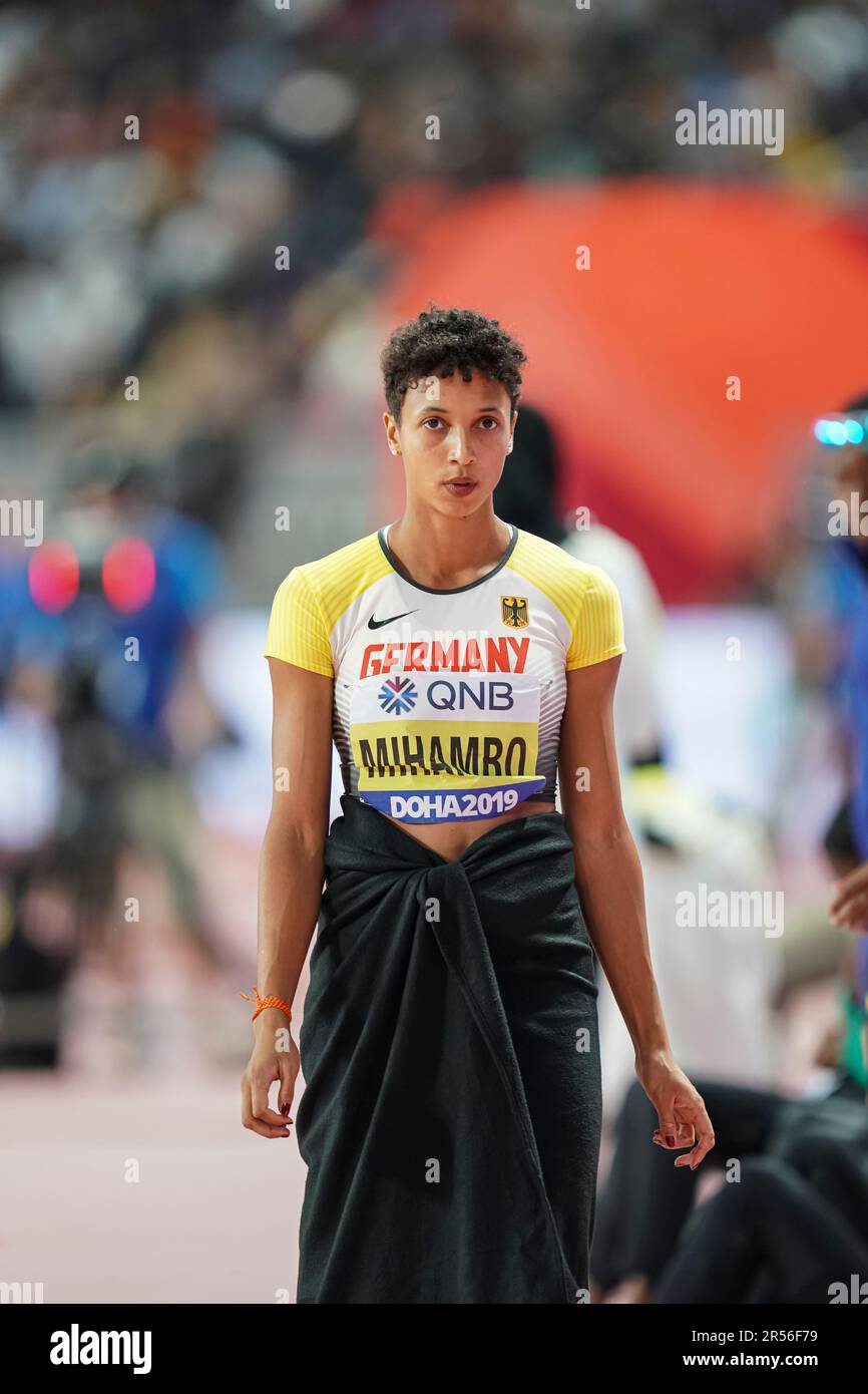 Malaika Mihambo in the long jump at the Doha 2019 World Athletics ...