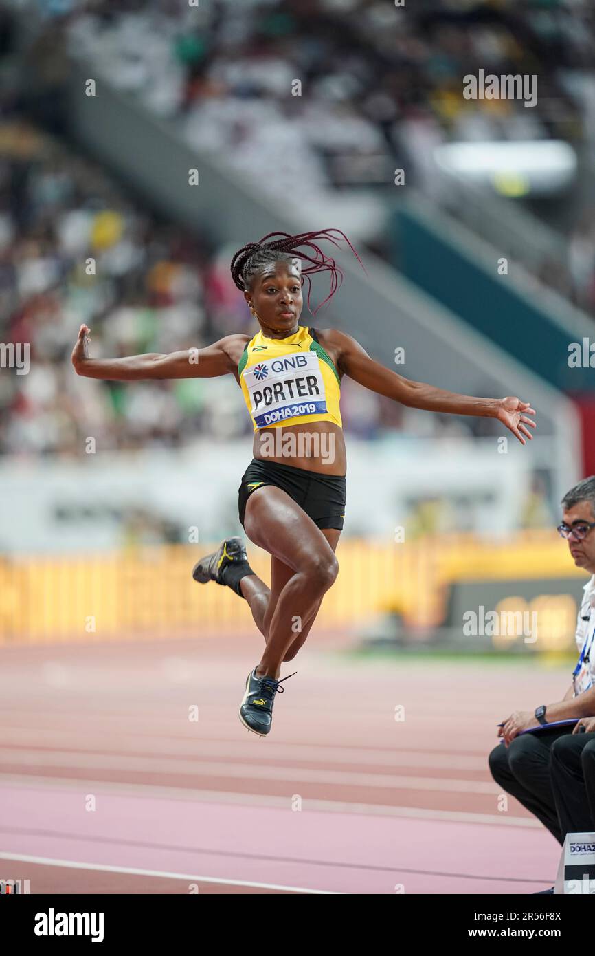 Chanice Porter in the long jump at the Doha 2019 World Athletics ...