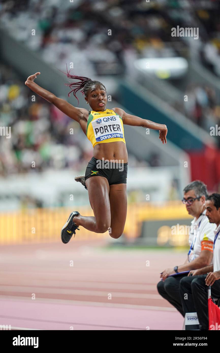 Chanice Porter in the long jump at the Doha 2019 World Athletics ...