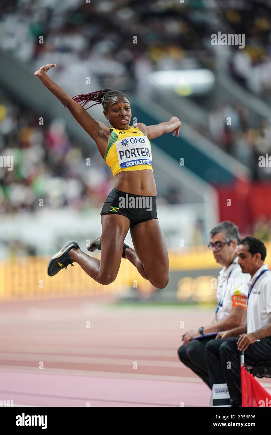 Chanice Porter in the long jump at the Doha 2019 World Athletics ...