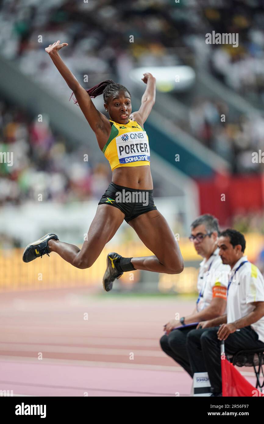 Chanice Porter in the long jump at the Doha 2019 World Athletics ...