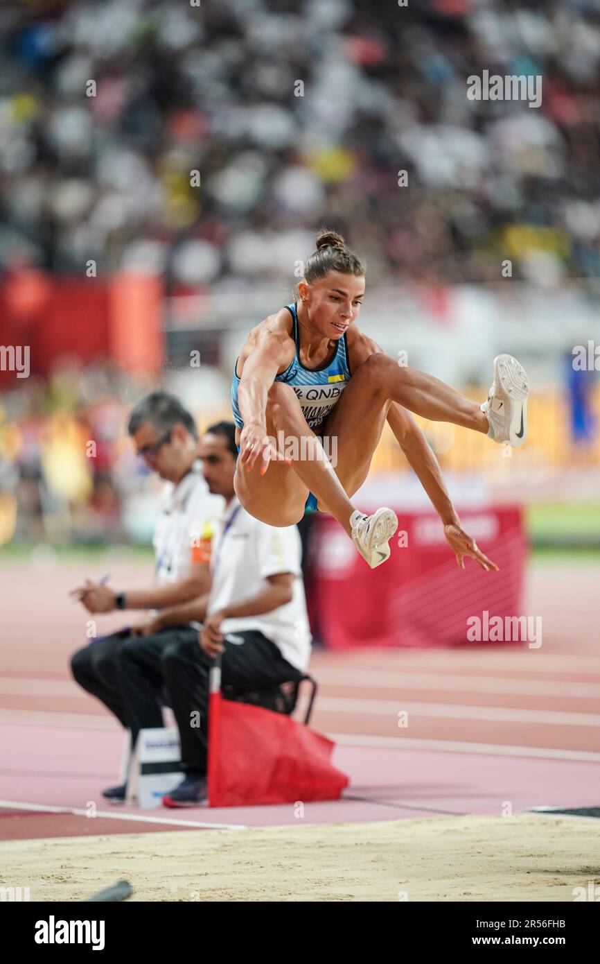 Maryna Bekh-Romanchuk in the long jump at the Doha 2019 World Athletics ...