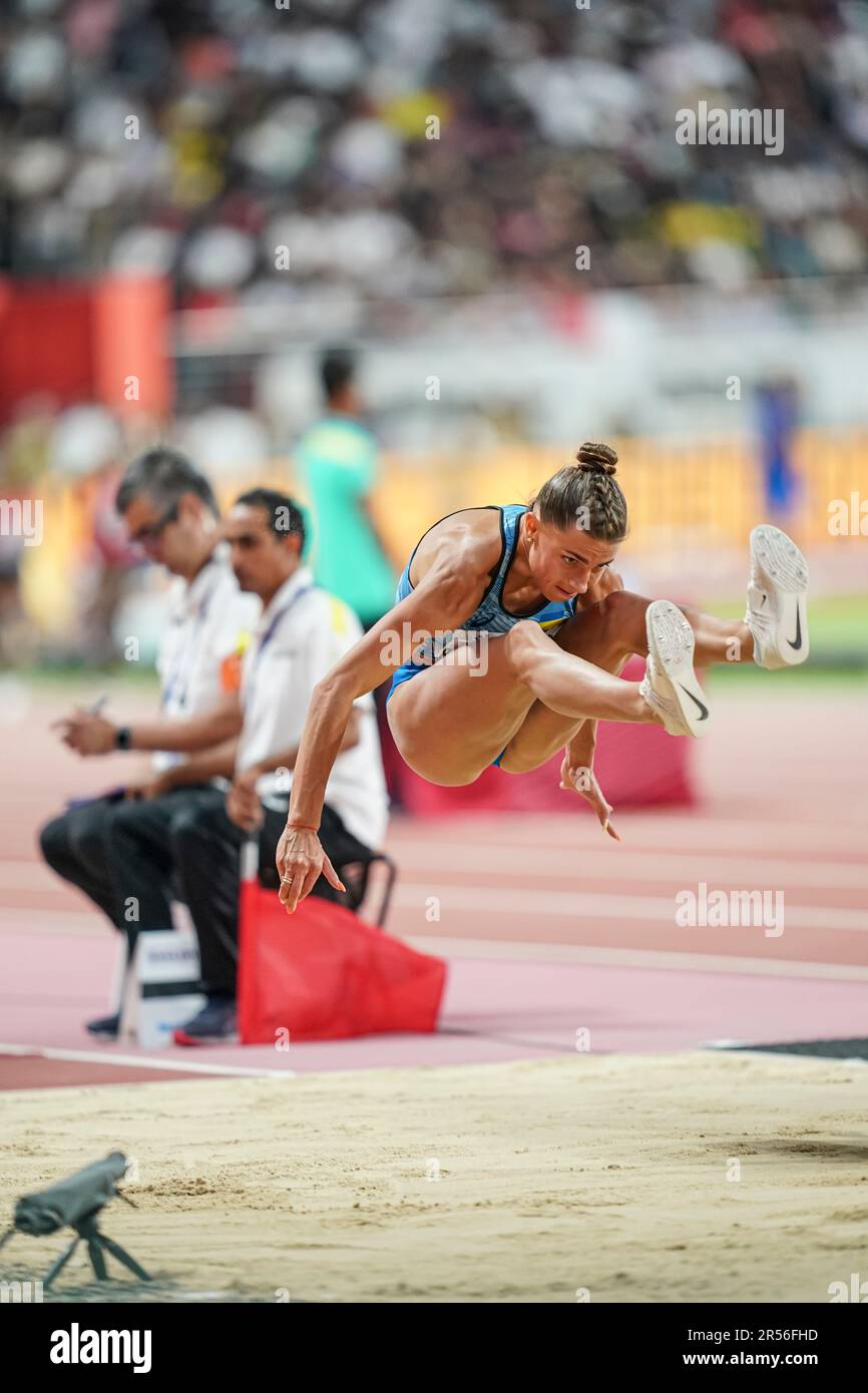 Maryna Bekh-Romanchuk in the long jump at the Doha 2019 World Athletics ...