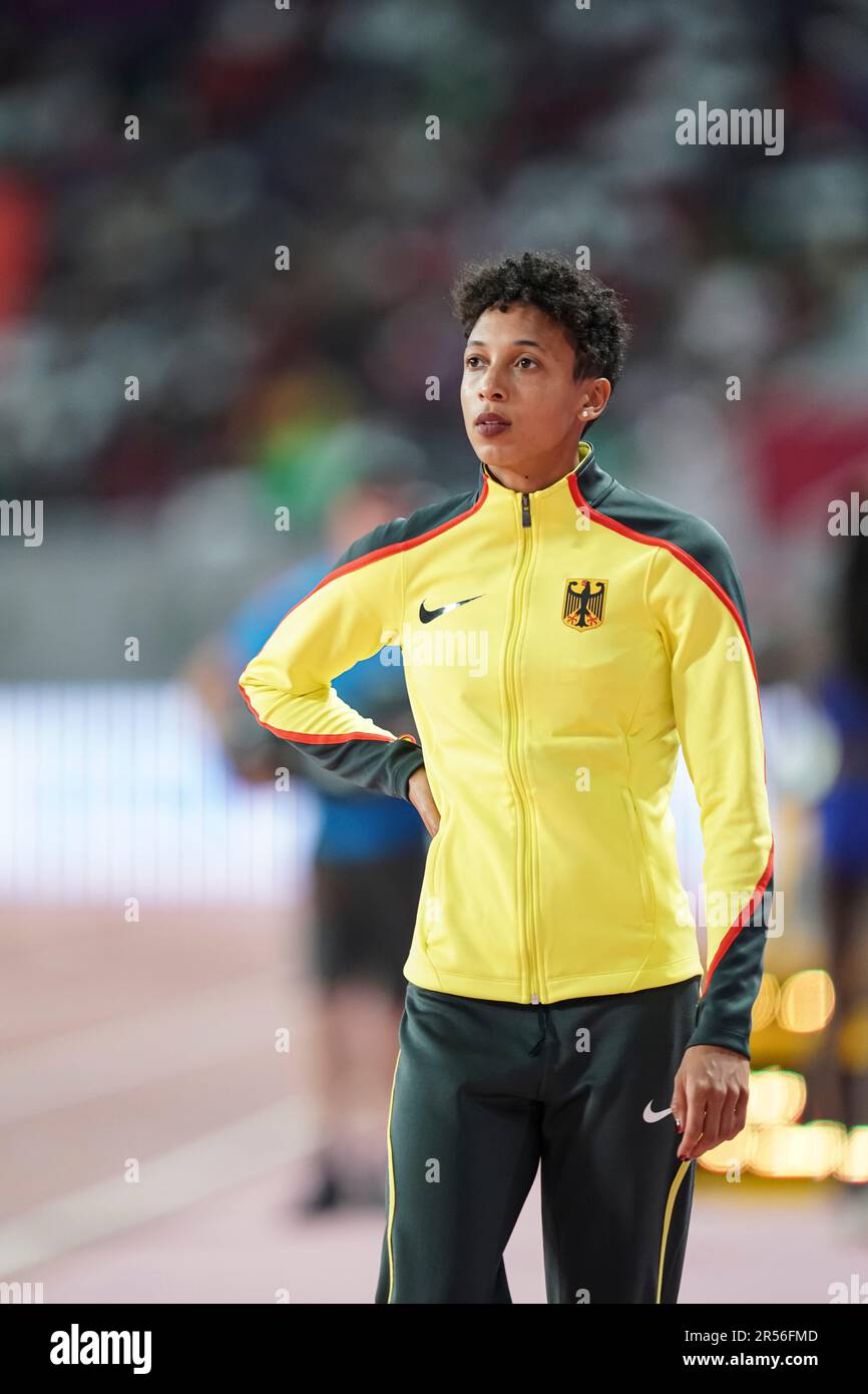 Malaika Mihambo in the long jump at the Doha 2019 World Athletics ...