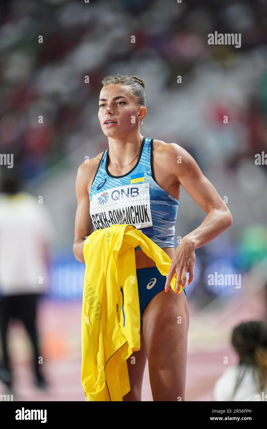 Maryna Bekh-Romanchuk in the long jump at the Doha 2019 World Athletics ...