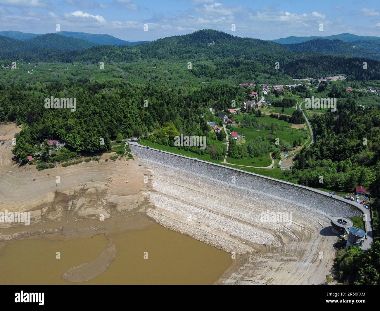Lokve, Croatia. 25th May, 2023. Aerial photo of the draining of Lokve ...