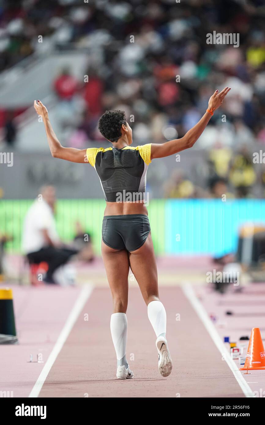 Malaika Mihambo in the long jump at the Doha 2019 World Athletics ...