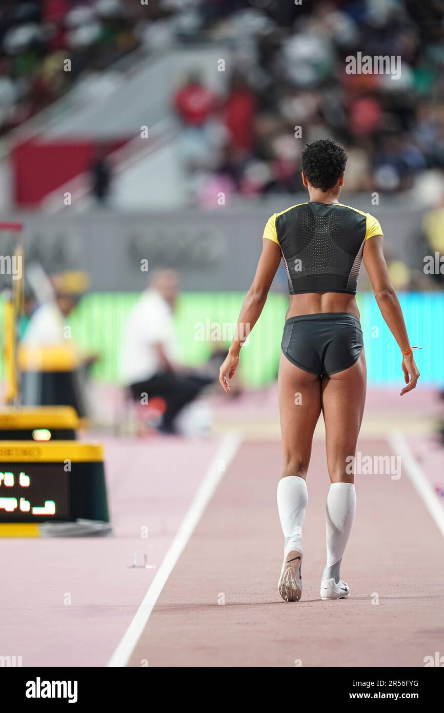Malaika Mihambo in the long jump at the Doha 2019 World Athletics ...