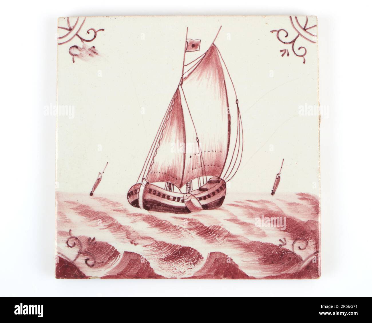 Antique 19th-early 20th century Delft manganese sailing ship pottery ...