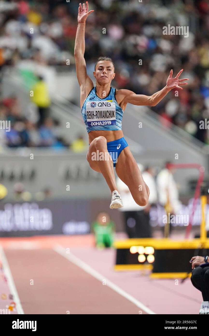 Maryna Bekh-Romanchuk in the long jump at the Doha 2019 World Athletics ...