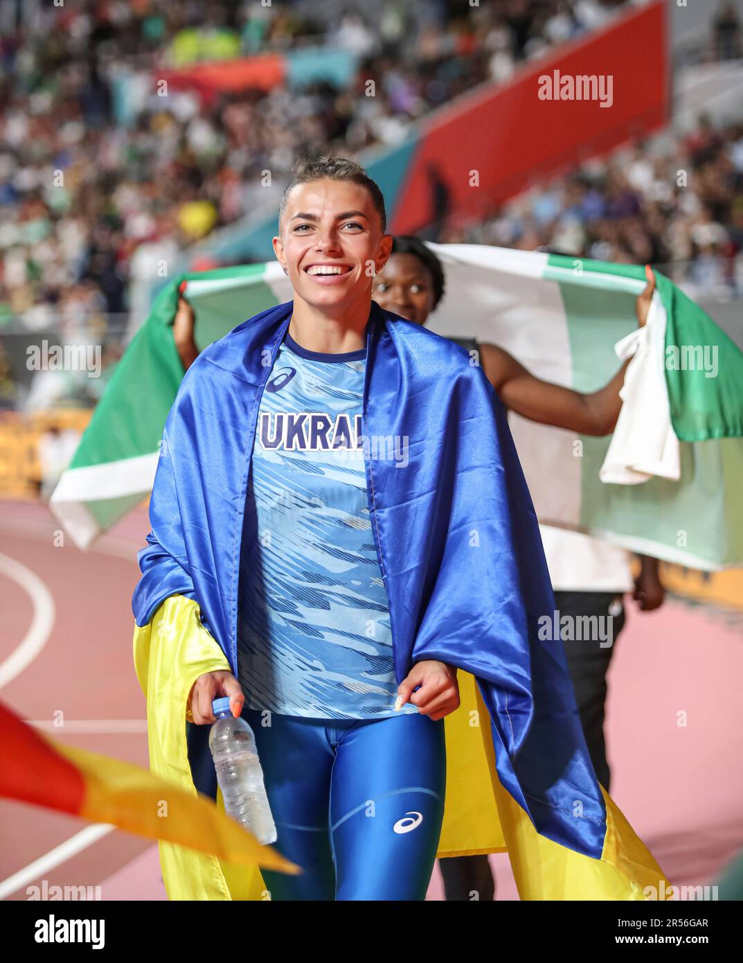 Maryna Bekh-Romanchuk in the long jump at the Doha 2019 World Athletics ...