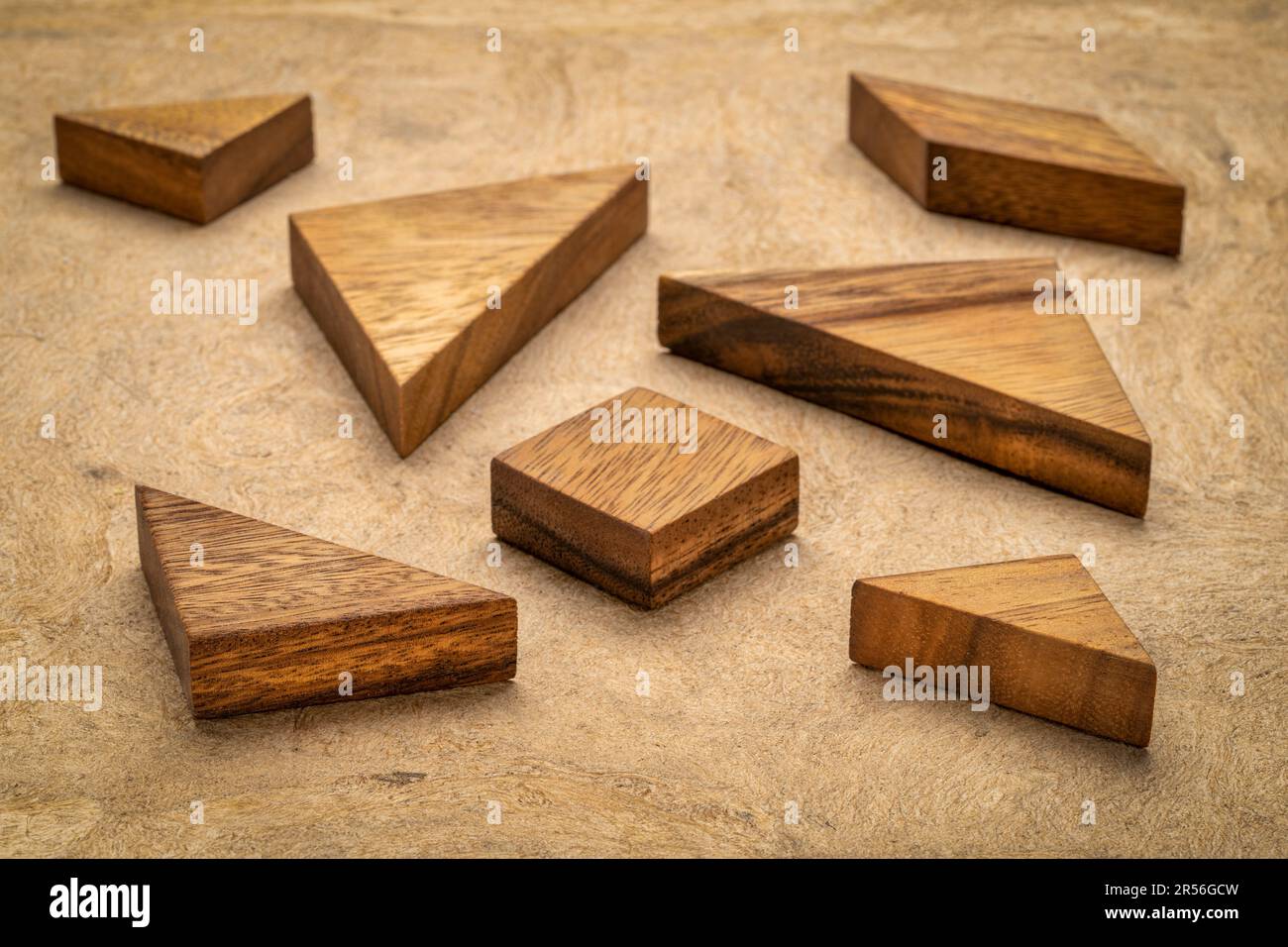 seven tangram wooden pieces, a traditional Chinese puzzle game, texture ...