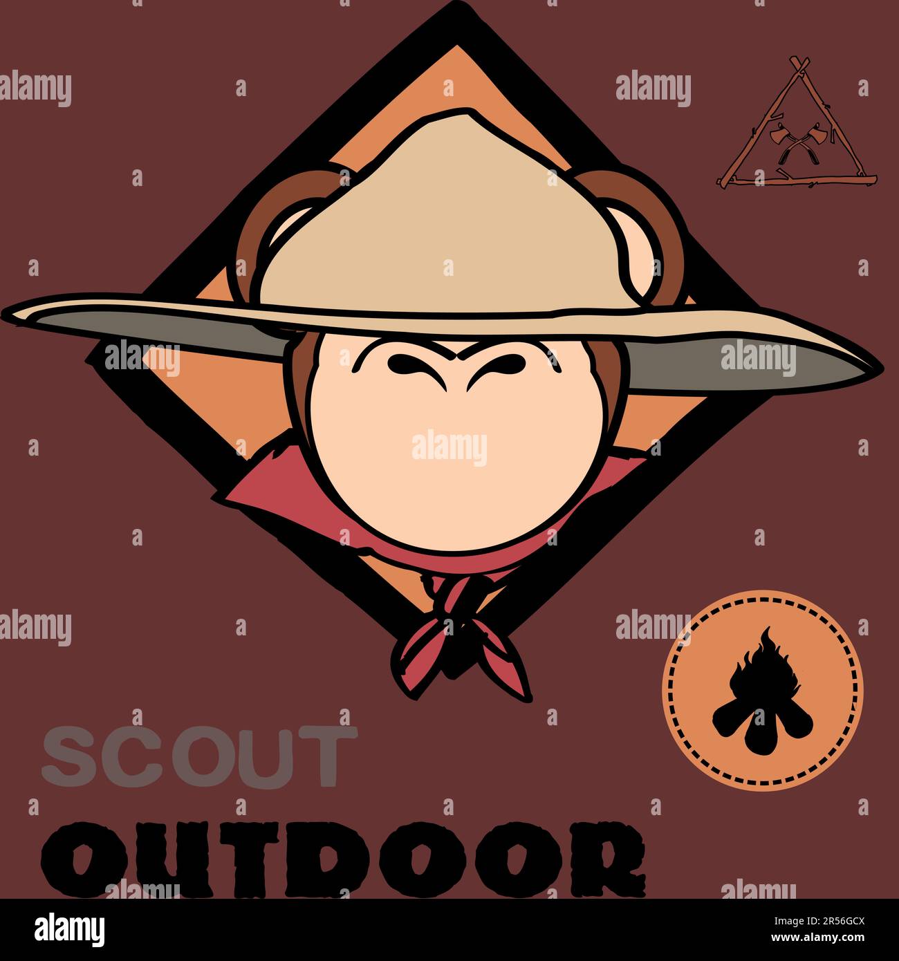 monkey face cartoon with scout uniform stickers pack in vector format ...