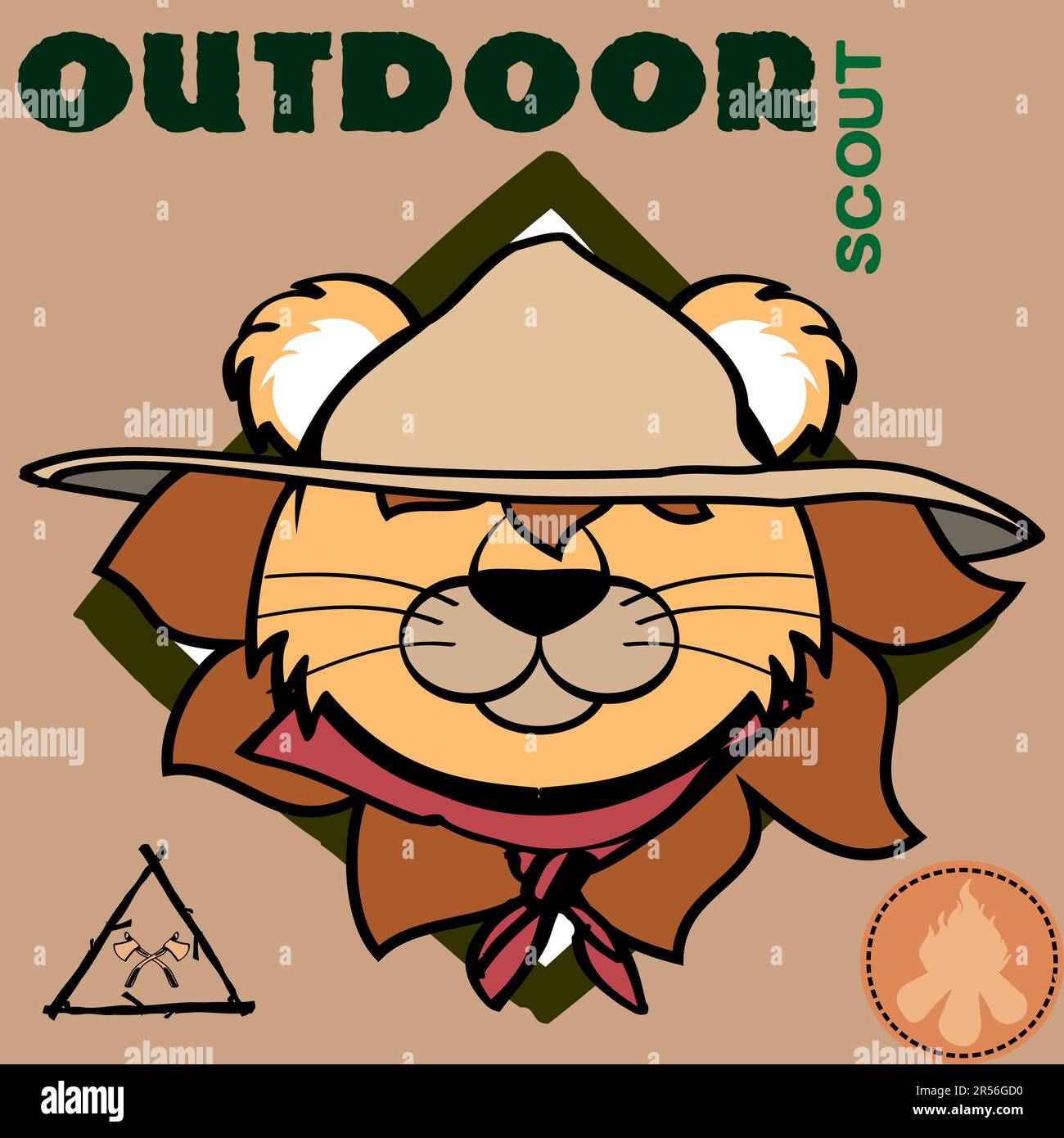 lion face cartoon with scout uniform stickers pack in vector format ...