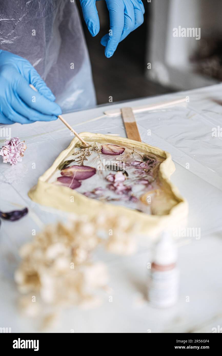 Epoxy Resin Art. Creating Art with Resin on workshop. The art process ...