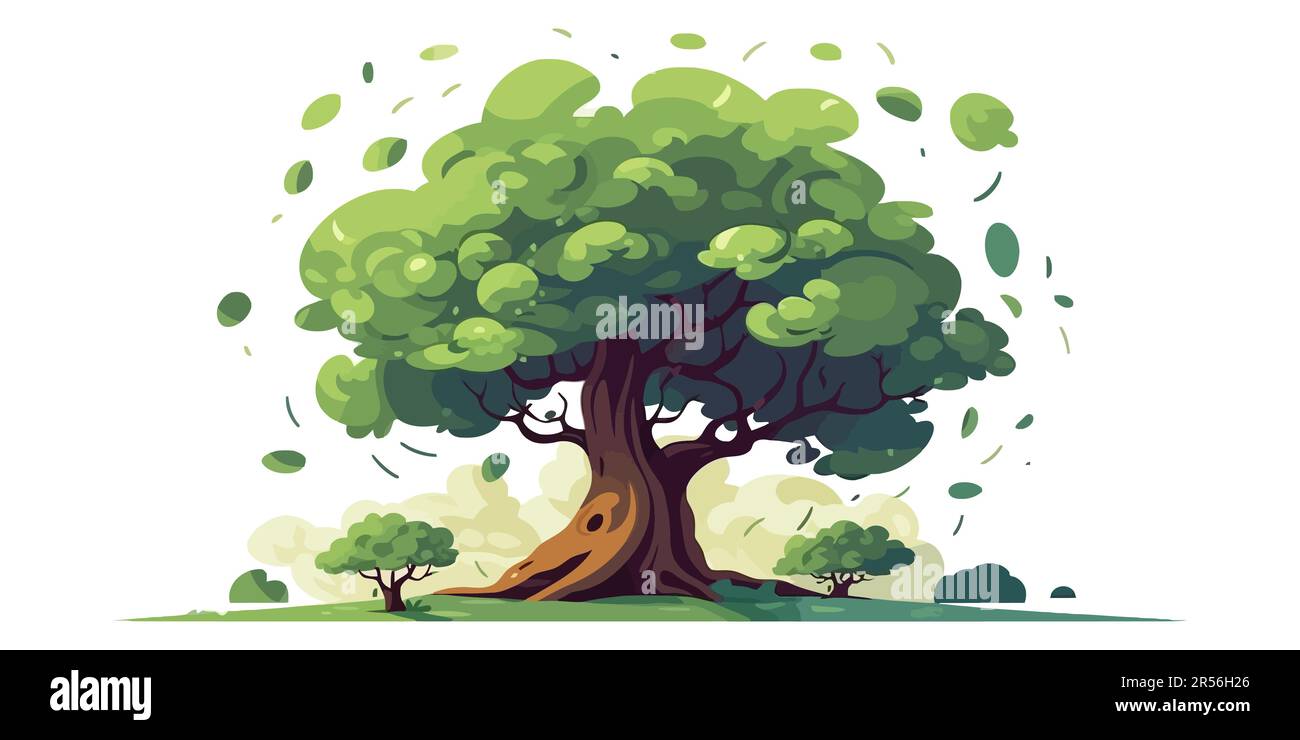 Cartoon green tree. Tree isolated on white background. Green tree for ...