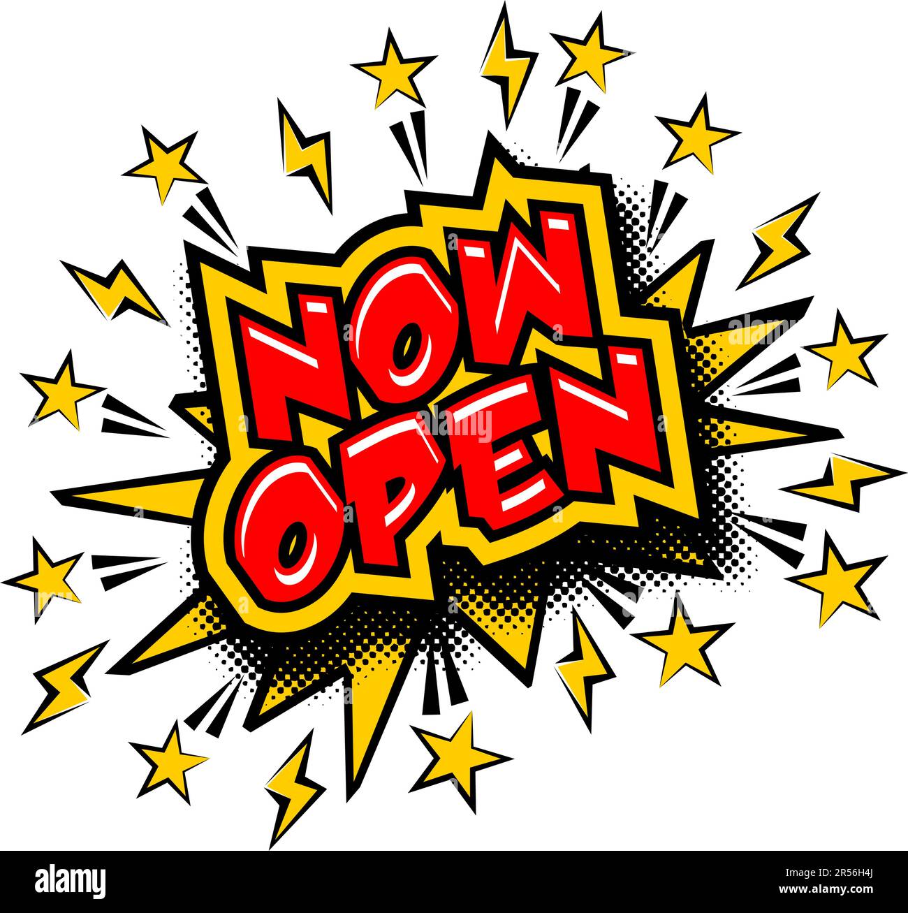 Now open notice sign in comic style. Vector on transparent background ...