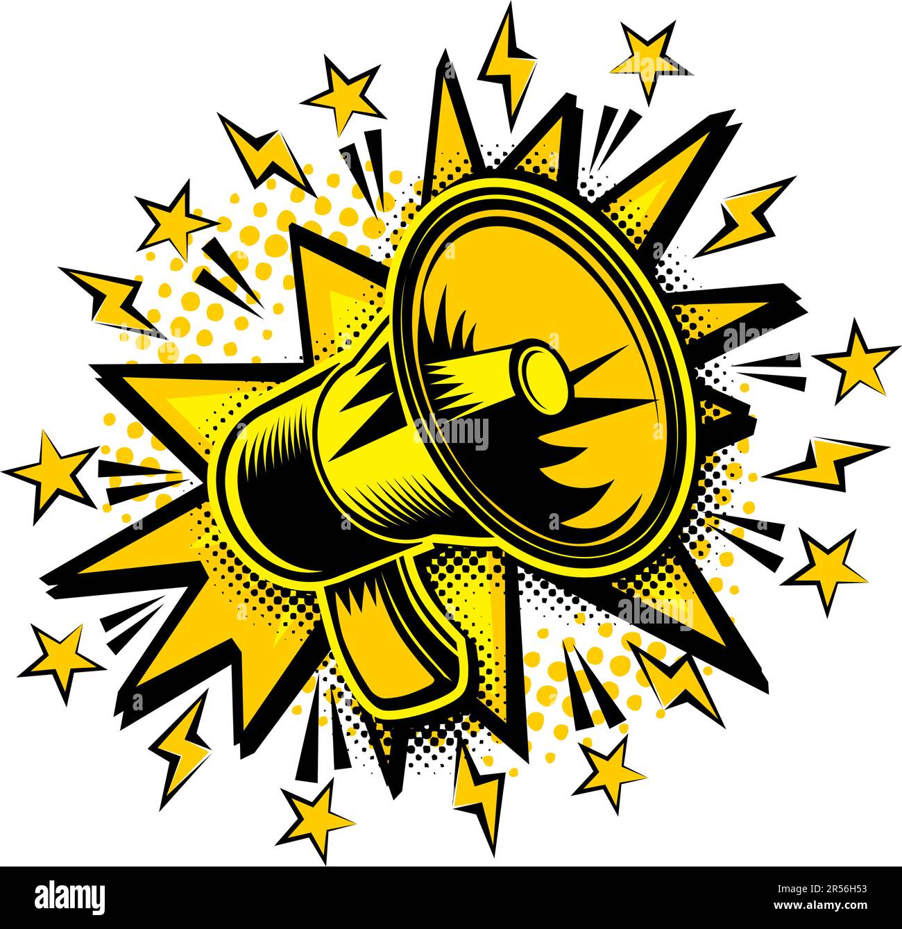 Cartoon megaphone vector illustration in pop art style on transparent ...