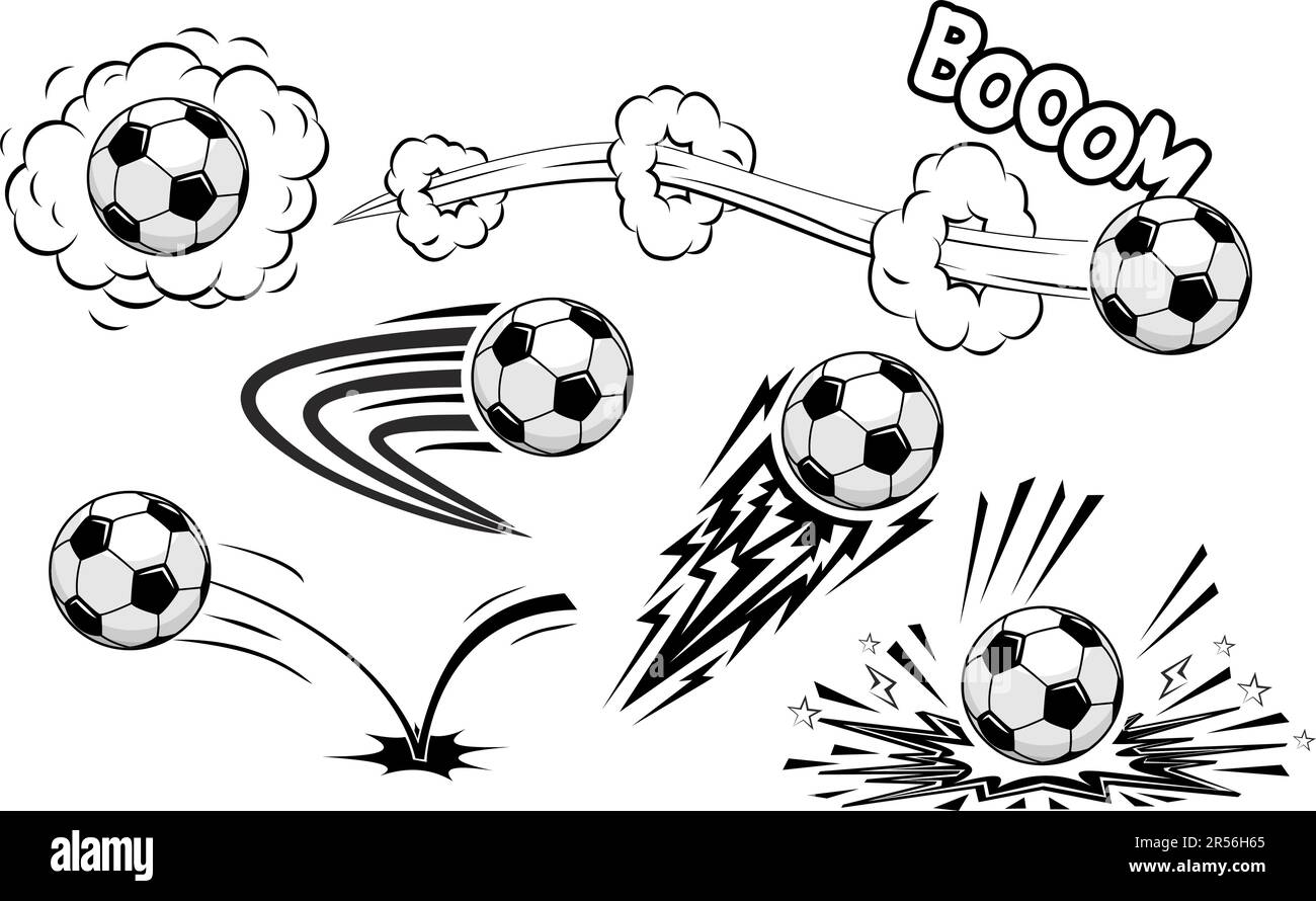 Soccers football balls fly at high speed. Vector in comic style on ...