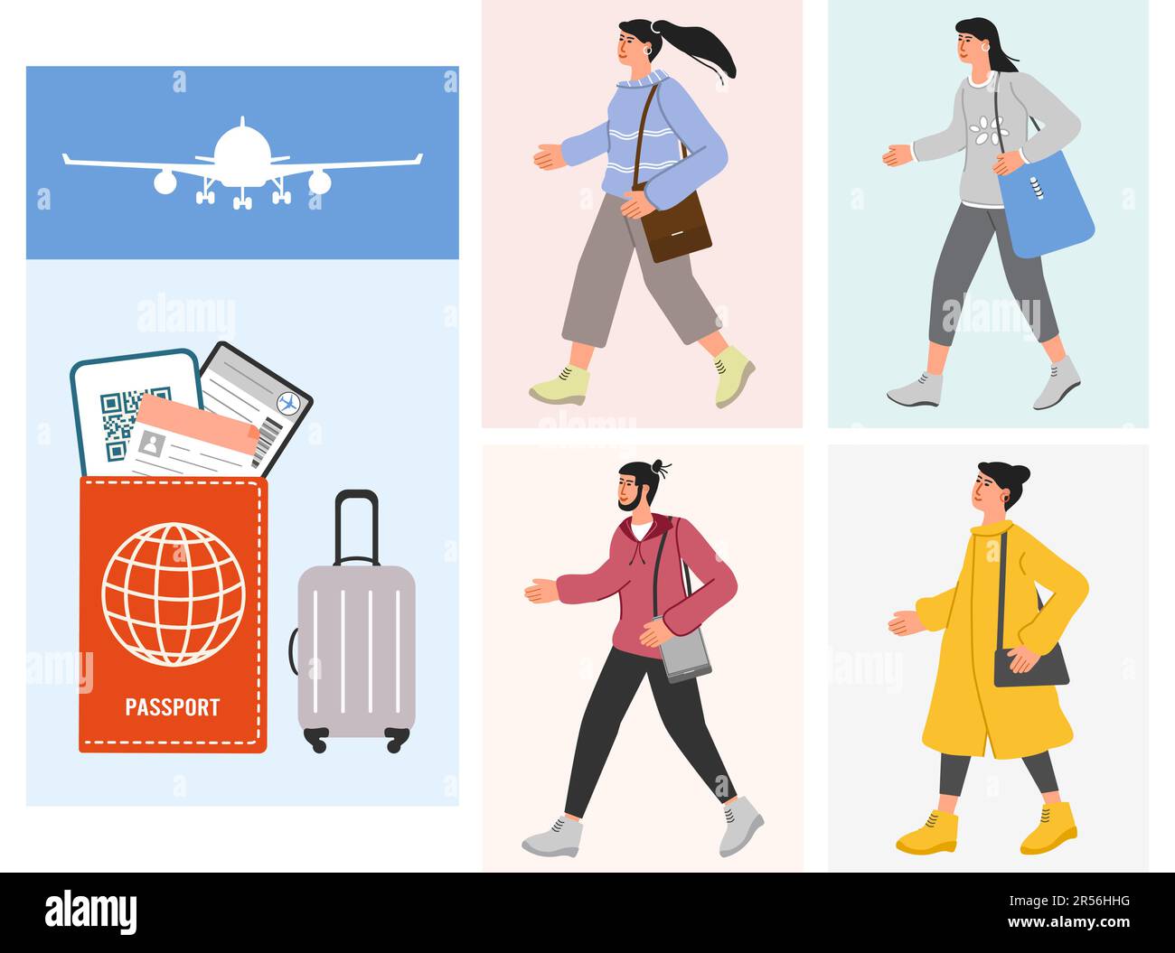 Tourist People Summer vacation Man Woman Adventure Tourism Plane ...