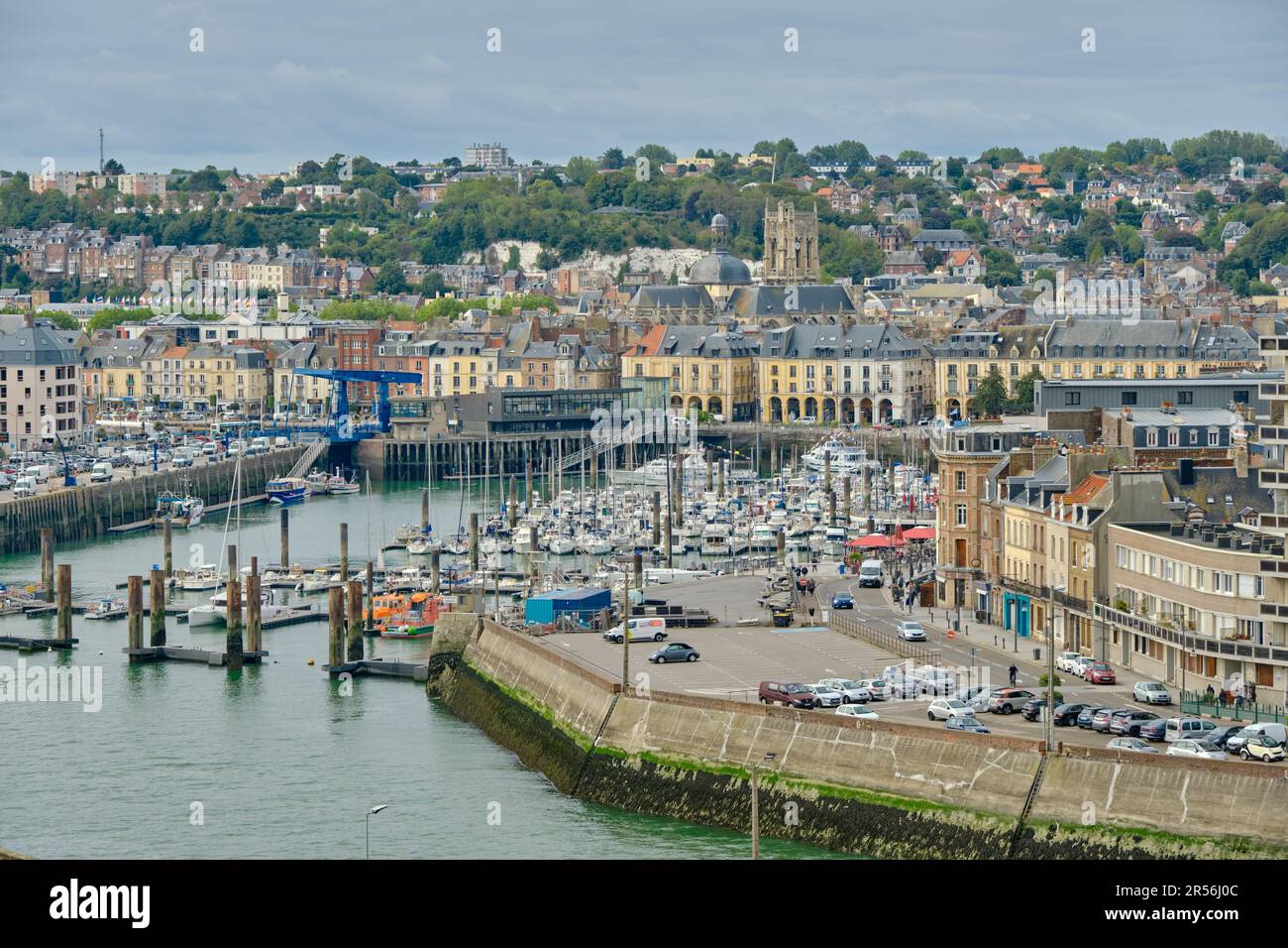 Dieppe, Normandy, France - September 19 2022: A panoramic high angle view of the boats and ...