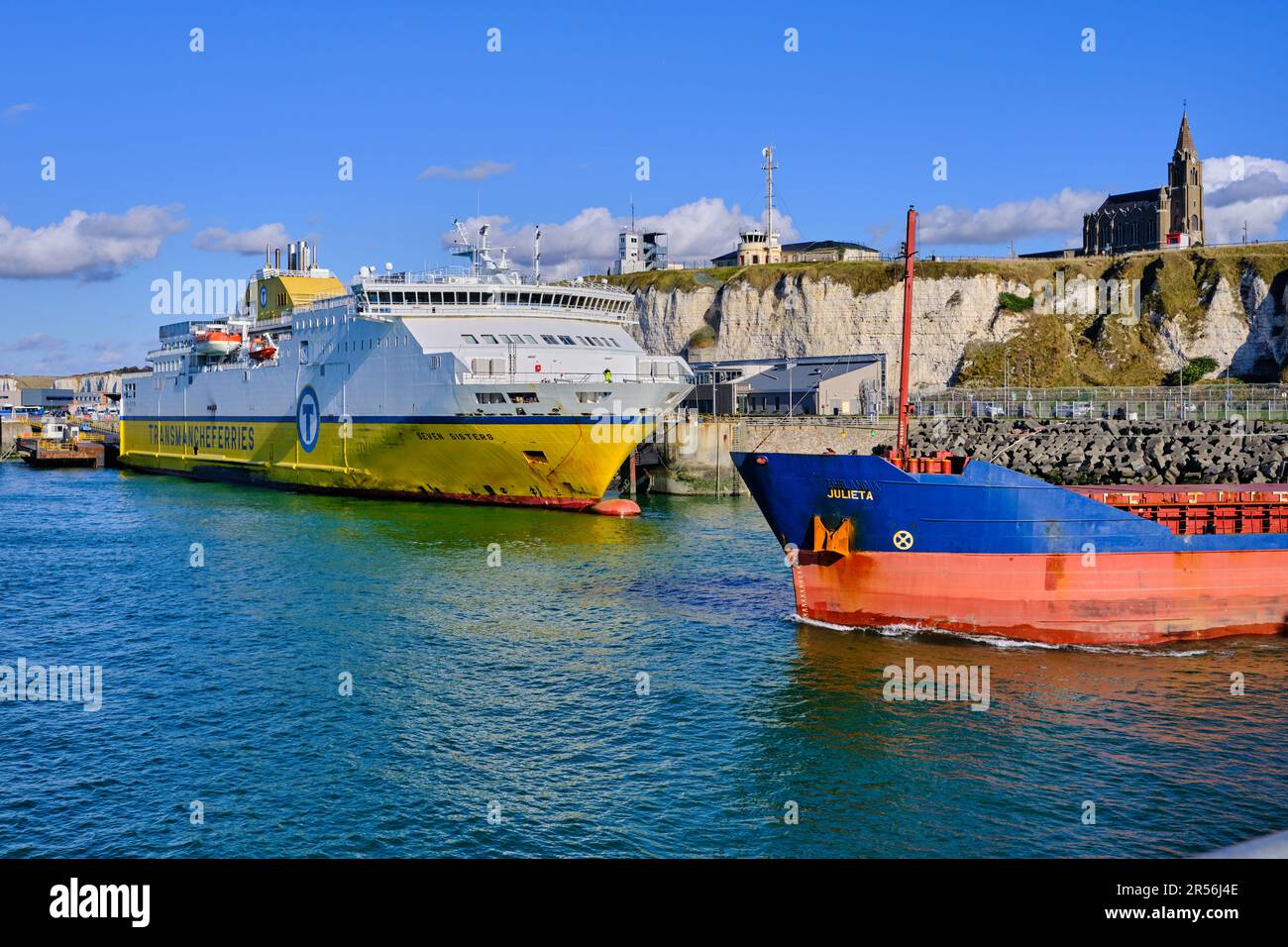 Dieppe, Normandy, France - September 21 2022: The DFDS passenger ferry docked in the Dieppe ...