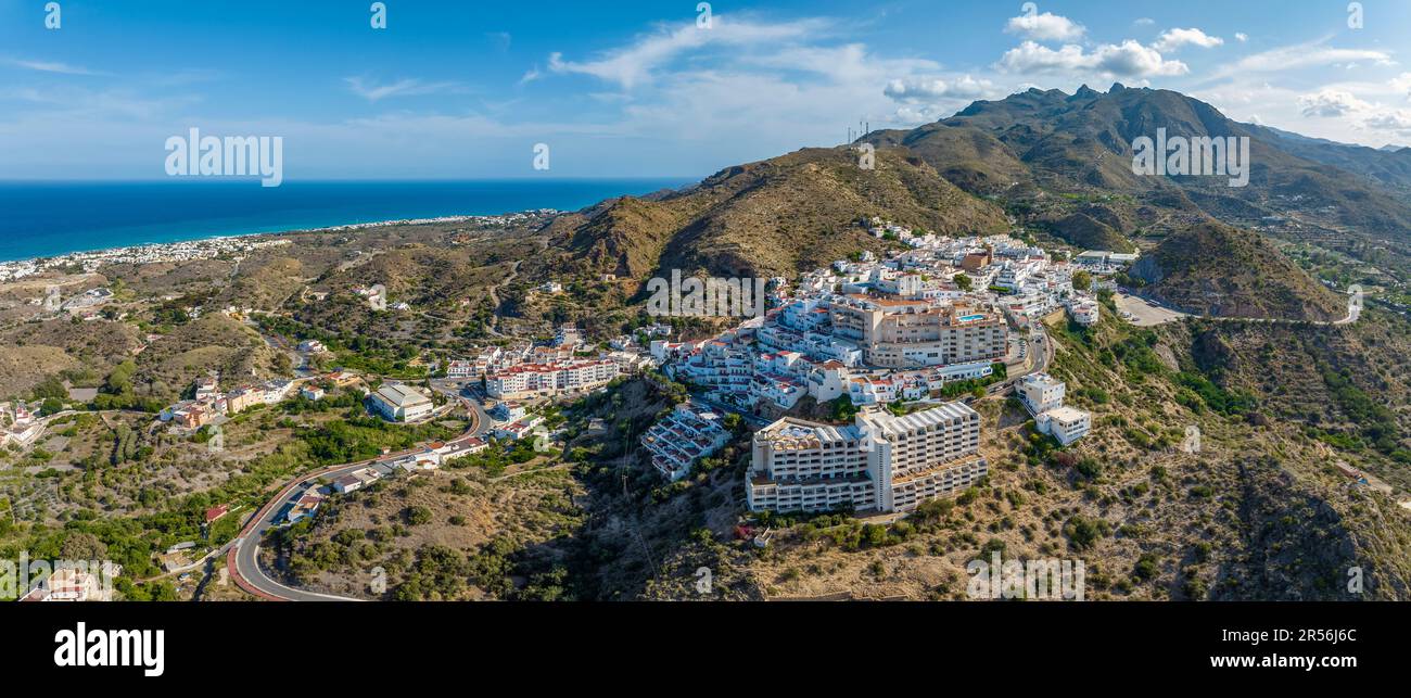 Picturesque spanish hillside white washed village of Mojacar during ...