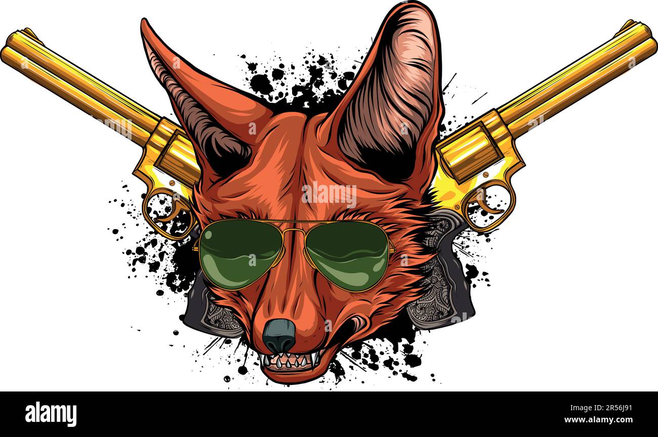 vector illustration of Fox head with two gun Stock Vector Image & Art ...