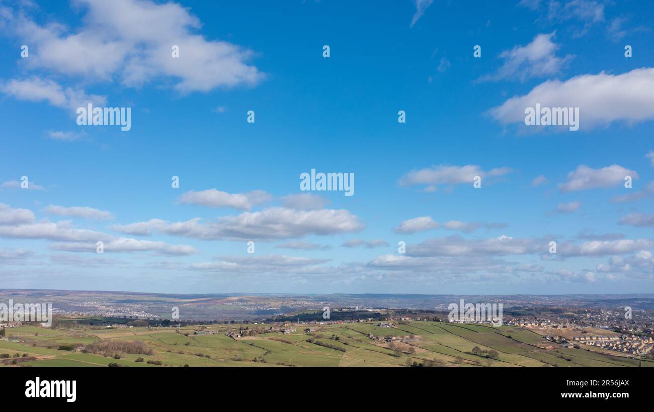 Aerial drone photo of the beautiful town of Thornton in Bradford in the ...