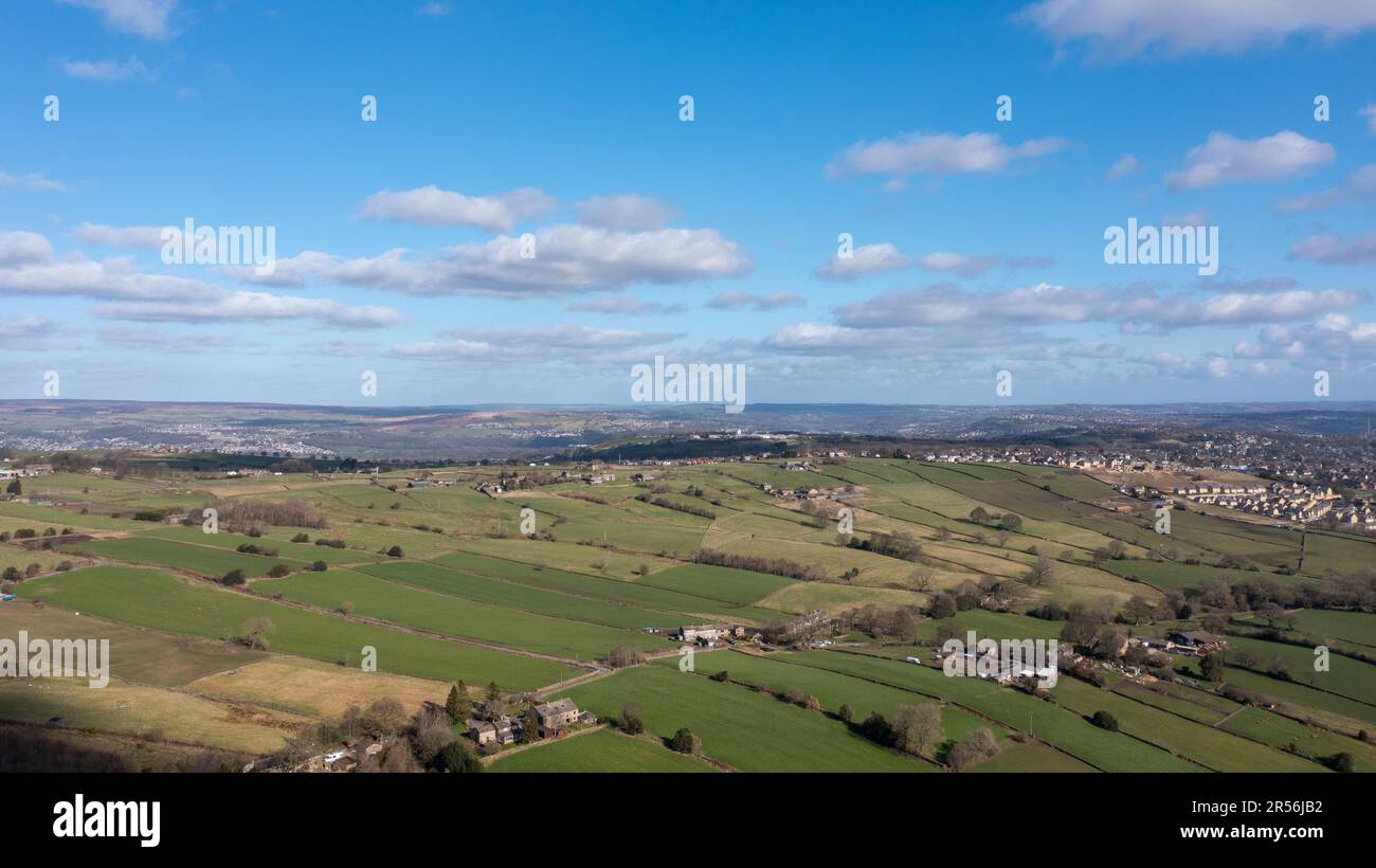 Aerial drone photo of the beautiful town of Thornton in Bradford in the ...