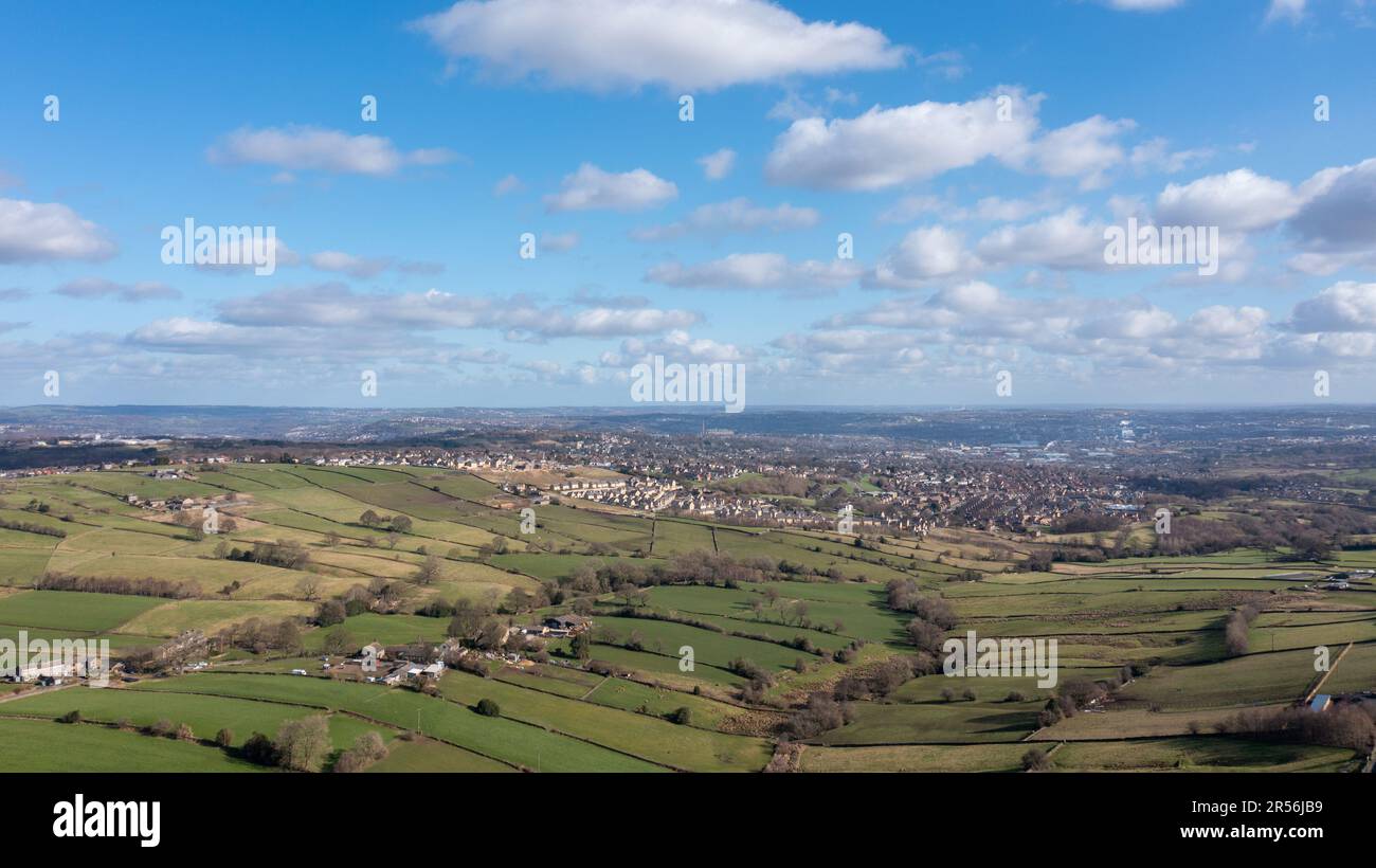 Aerial drone photo of the beautiful town of Thornton in Bradford in the ...