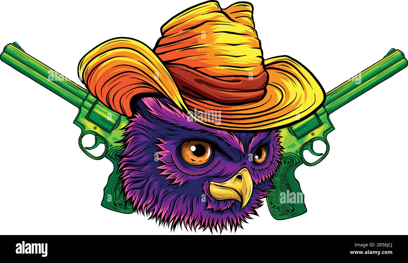 vector illustration of owl cowboy with hat and a gun Stock Vector Image ...