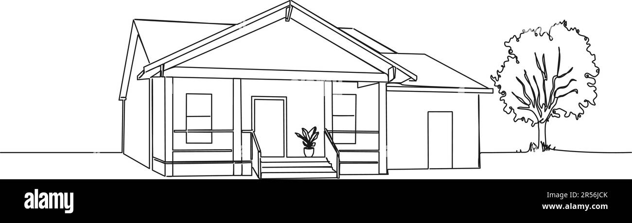continuous single line drawing of small single family home, line art ...