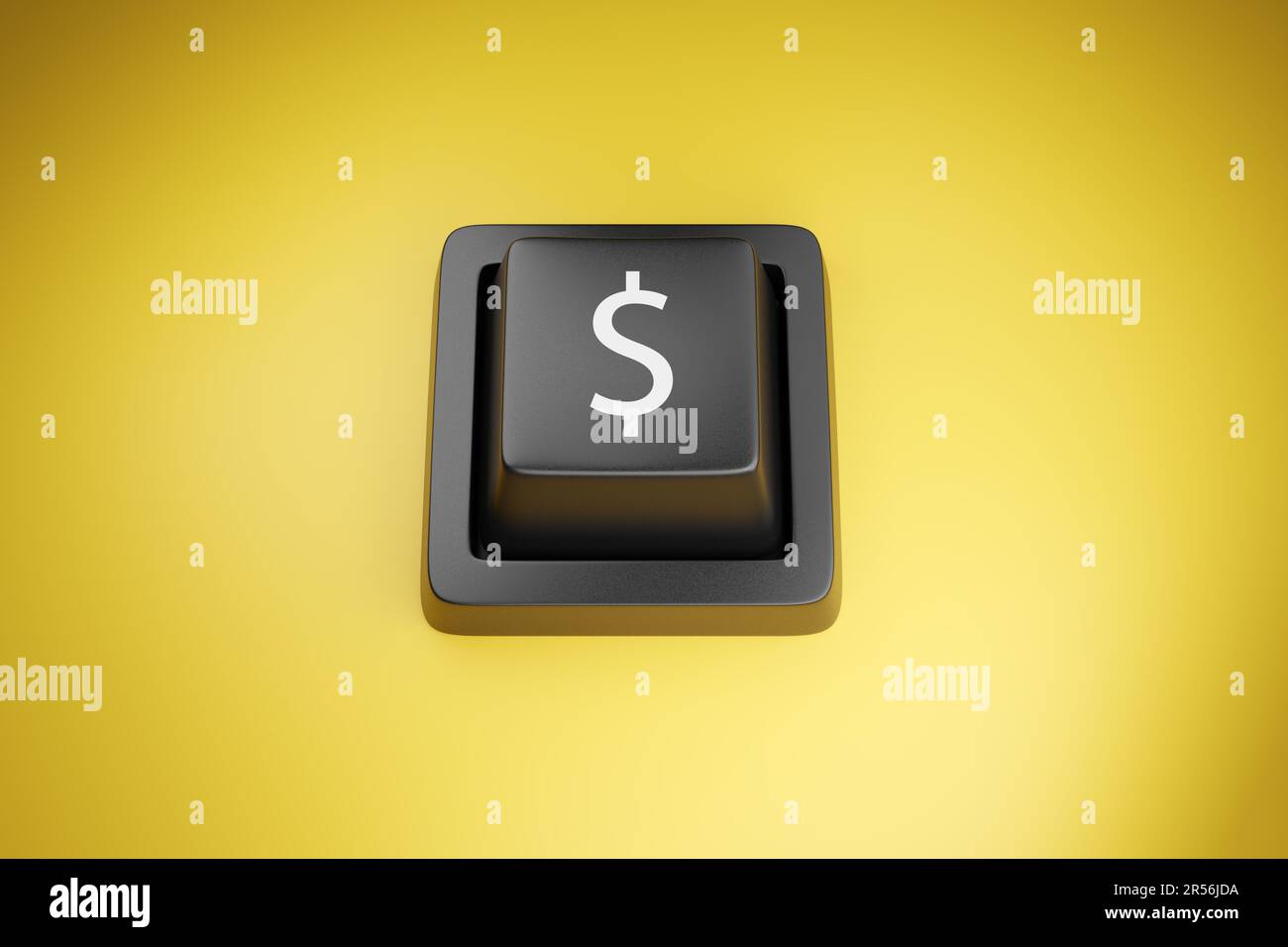 Black dollar sign key of a keyboard on bright yellow background ...