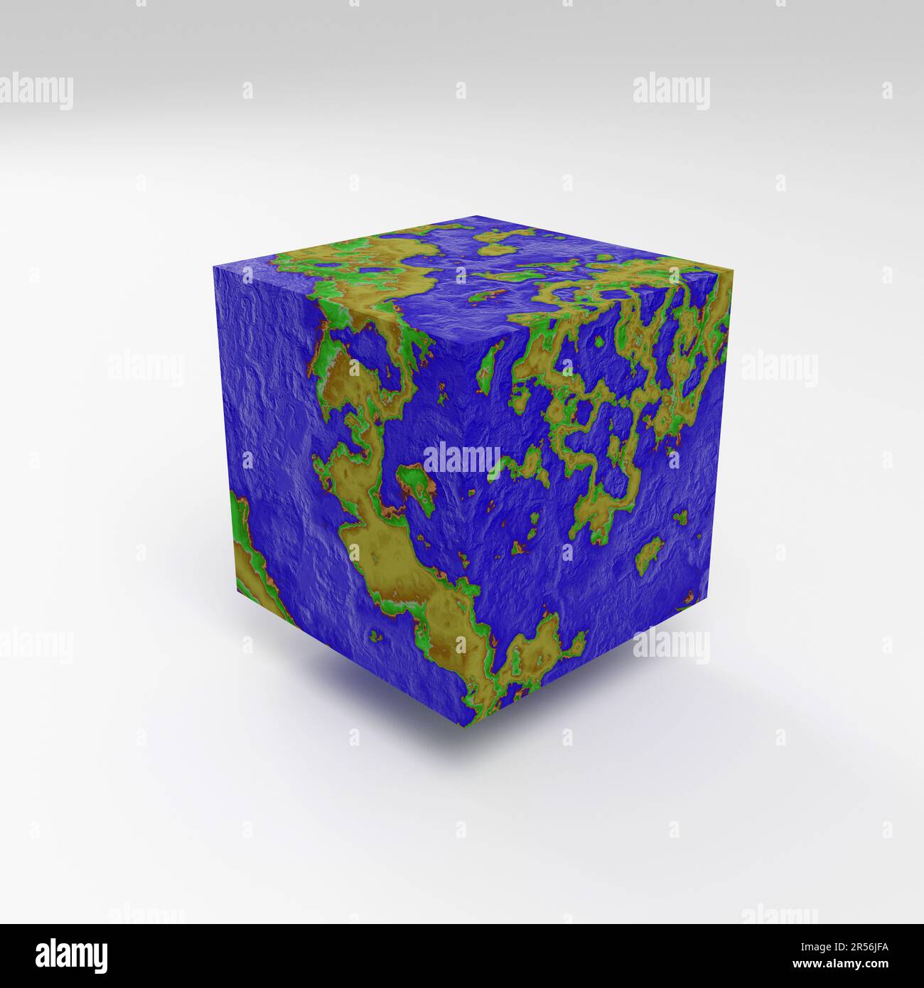 Earth as a cube with texture of water and a detailed relief map of the ...