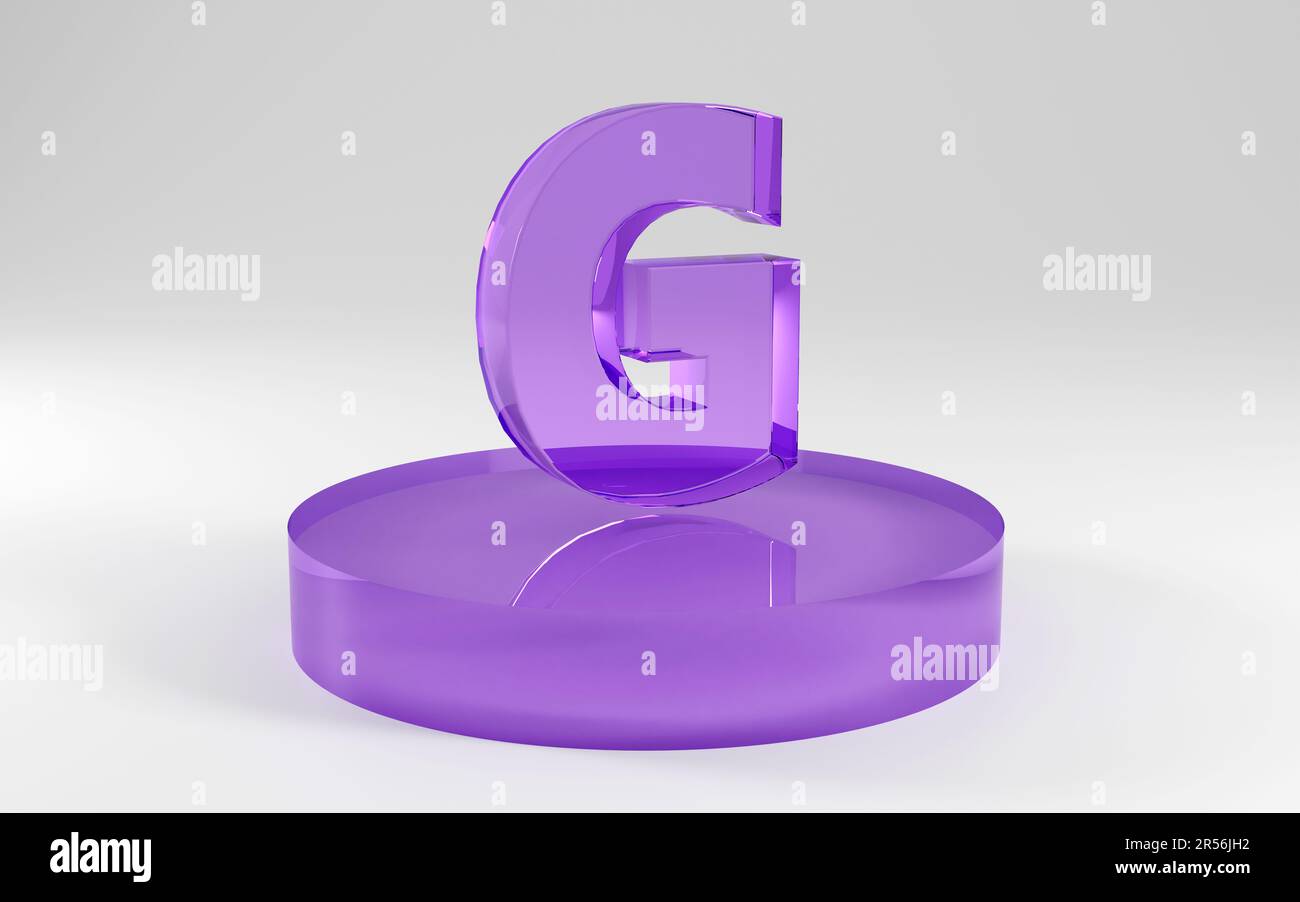 3d alphabet, letters shape made of purple glass on grey background, 3d ...