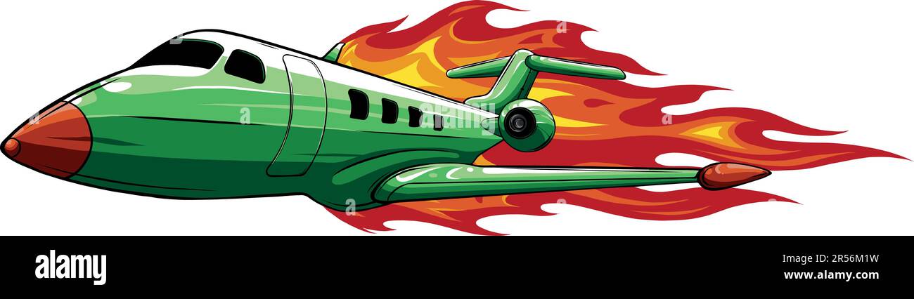 vector illustration of Burning airplane on white background Stock ...