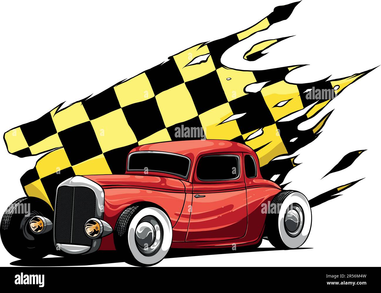 Vector Illustration Of Hot Rod Car With Race Flag Stock Vector Image And Art Alamy