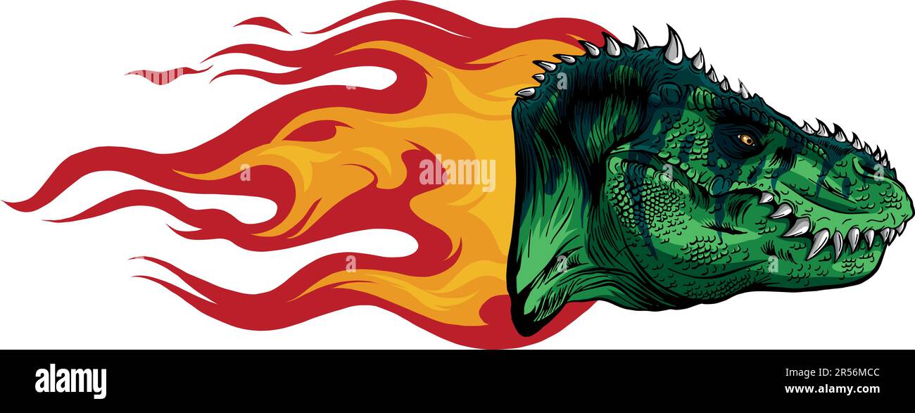 Vector illustration tyrannosaurus rex with flame on white background ...
