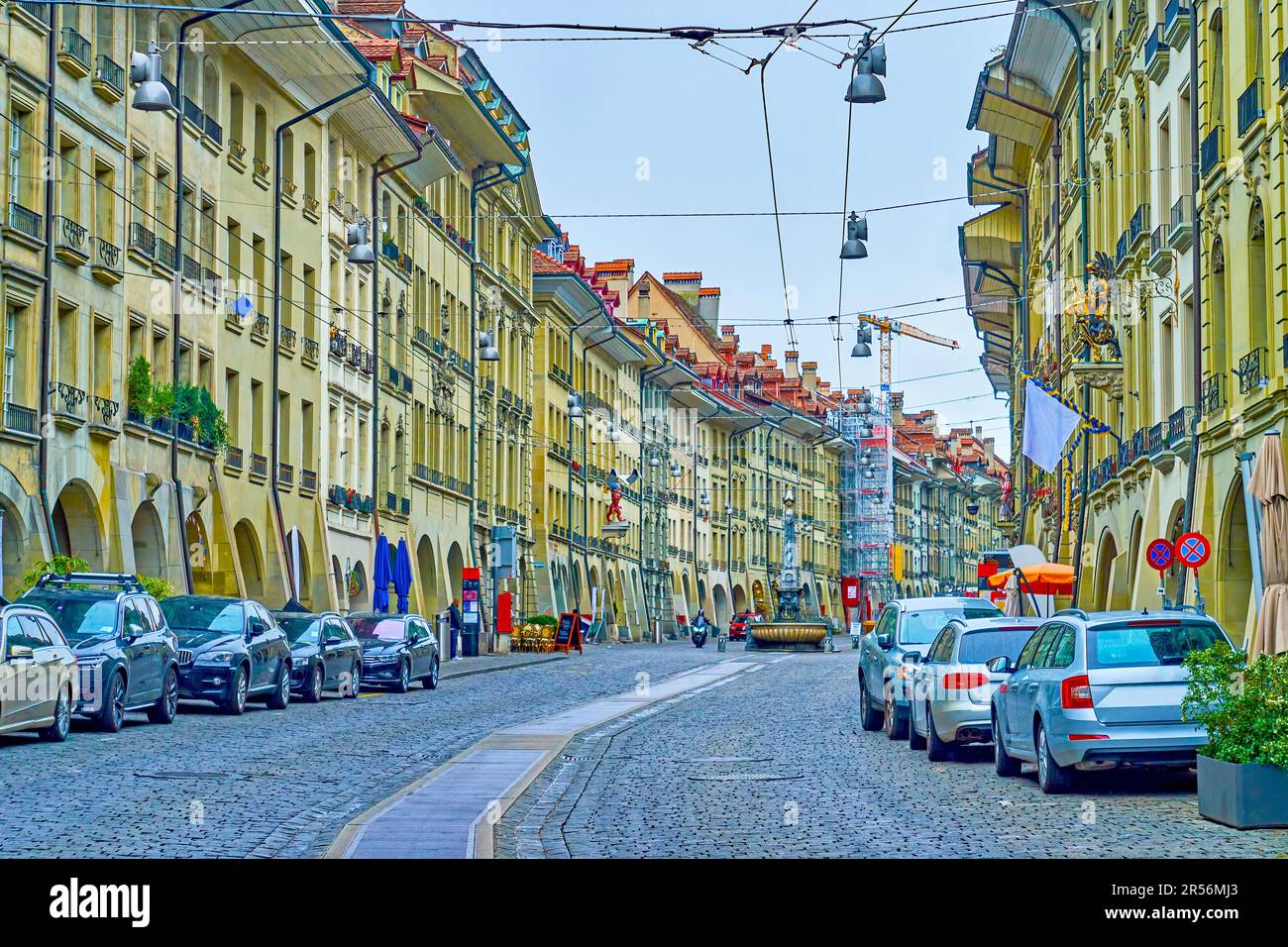Kramgasse is lined with beautiful medieval buildings with arcades, Bern ...