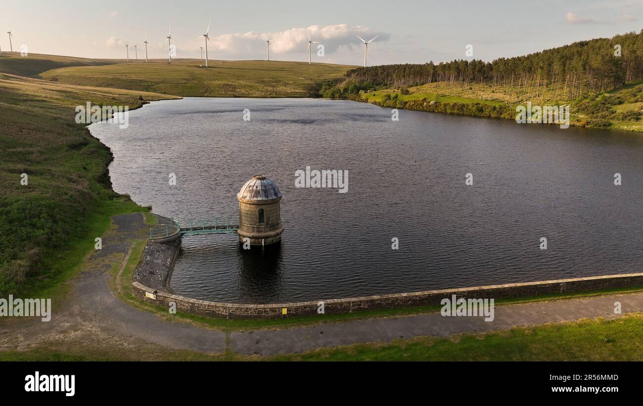 The Upper Lliw Valley Reservoir and wind turbine farm or wind power ...