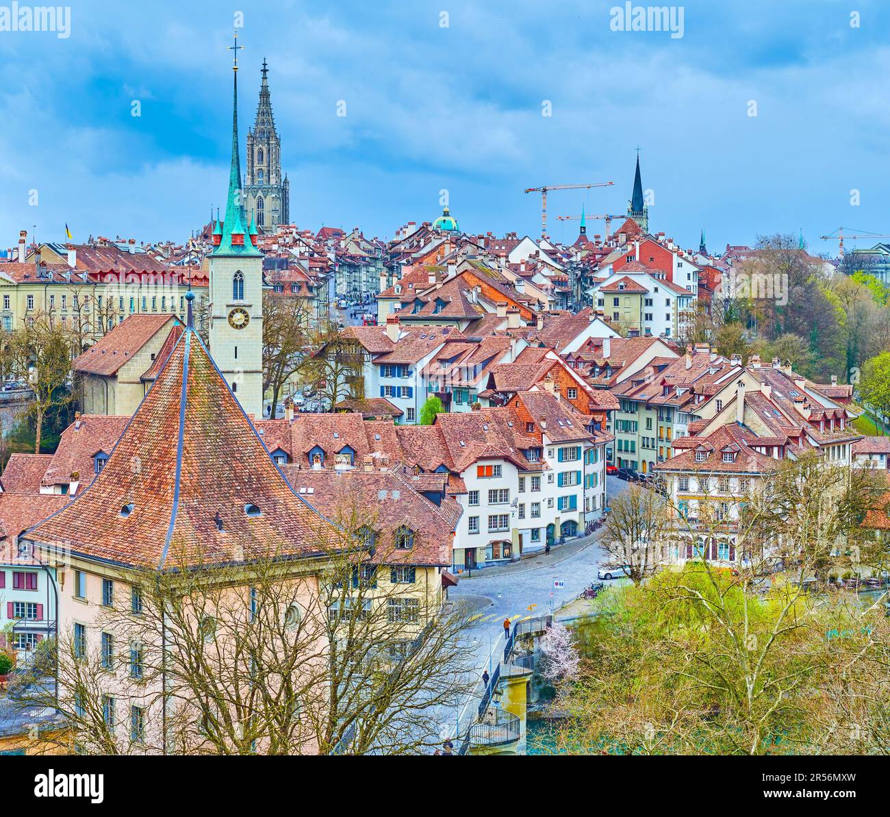The view on medieval city Bern with old townhouses and spoers of ...