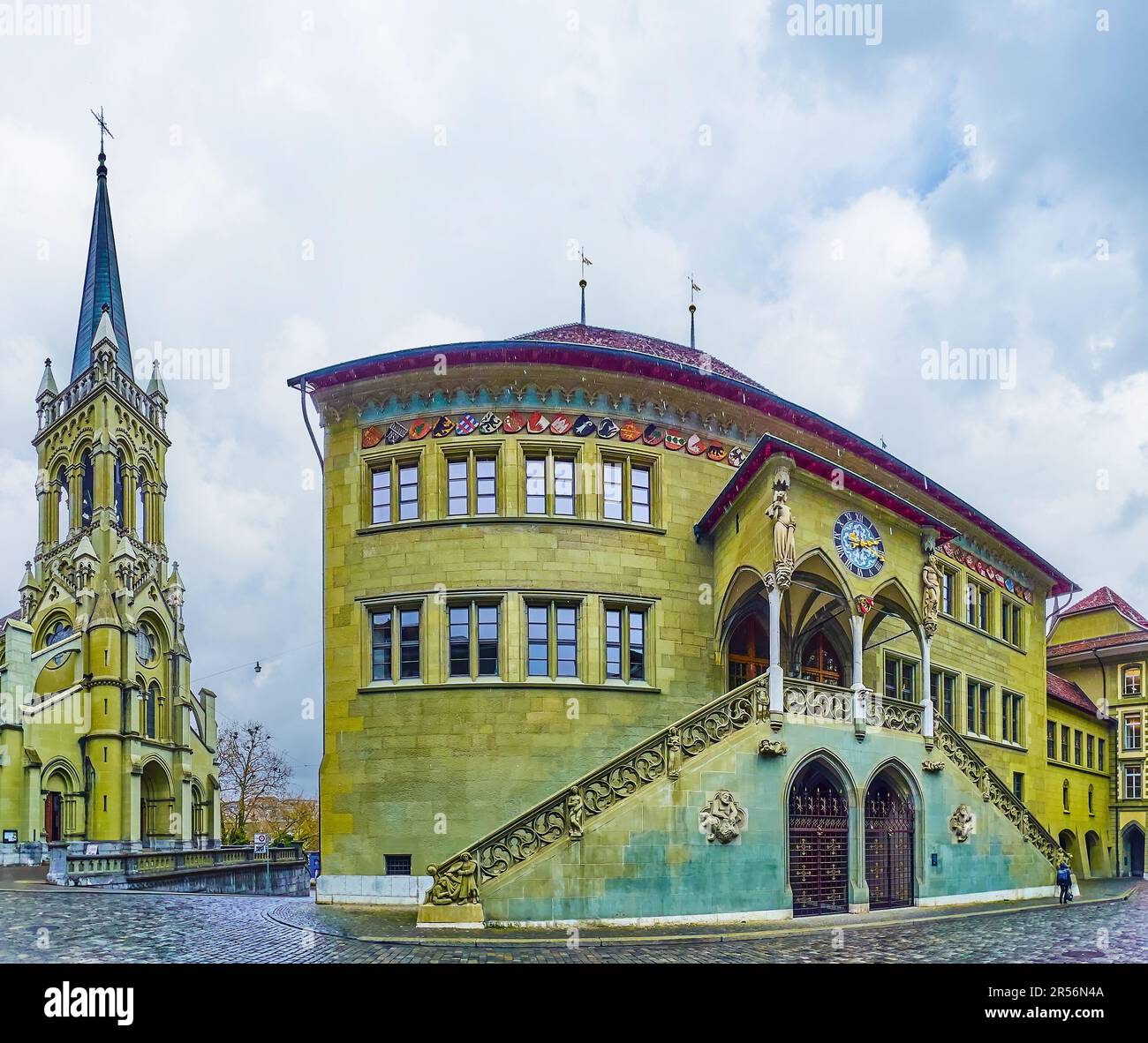 Panorama of the main landmarks of Rathausplatz, the Rathaus (Town Hall ...