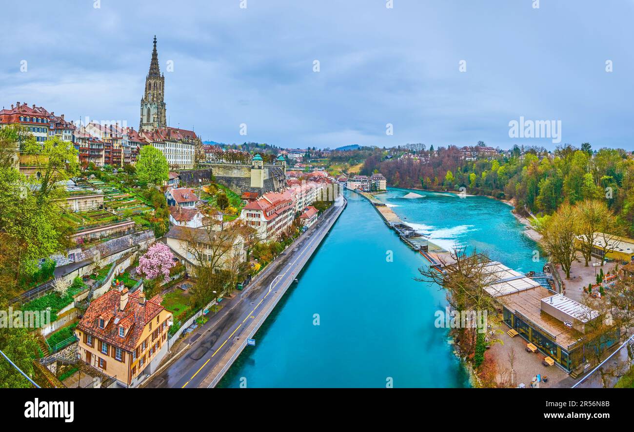 Panorama of Aare river's valley with houses of Altstadt district on the ...